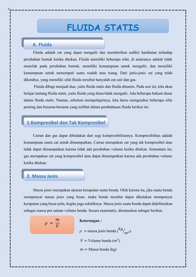 MATERI FLUIDA STATIS (TEKANAN HIDROSTATIS, HUKUM PASCAL, DAN HUKUM ARCHIMEDES) | PDF