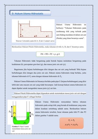 MATERI FLUIDA STATIS (TEKANAN HIDROSTATIS, HUKUM PASCAL, DAN HUKUM ARCHIMEDES) | PDF