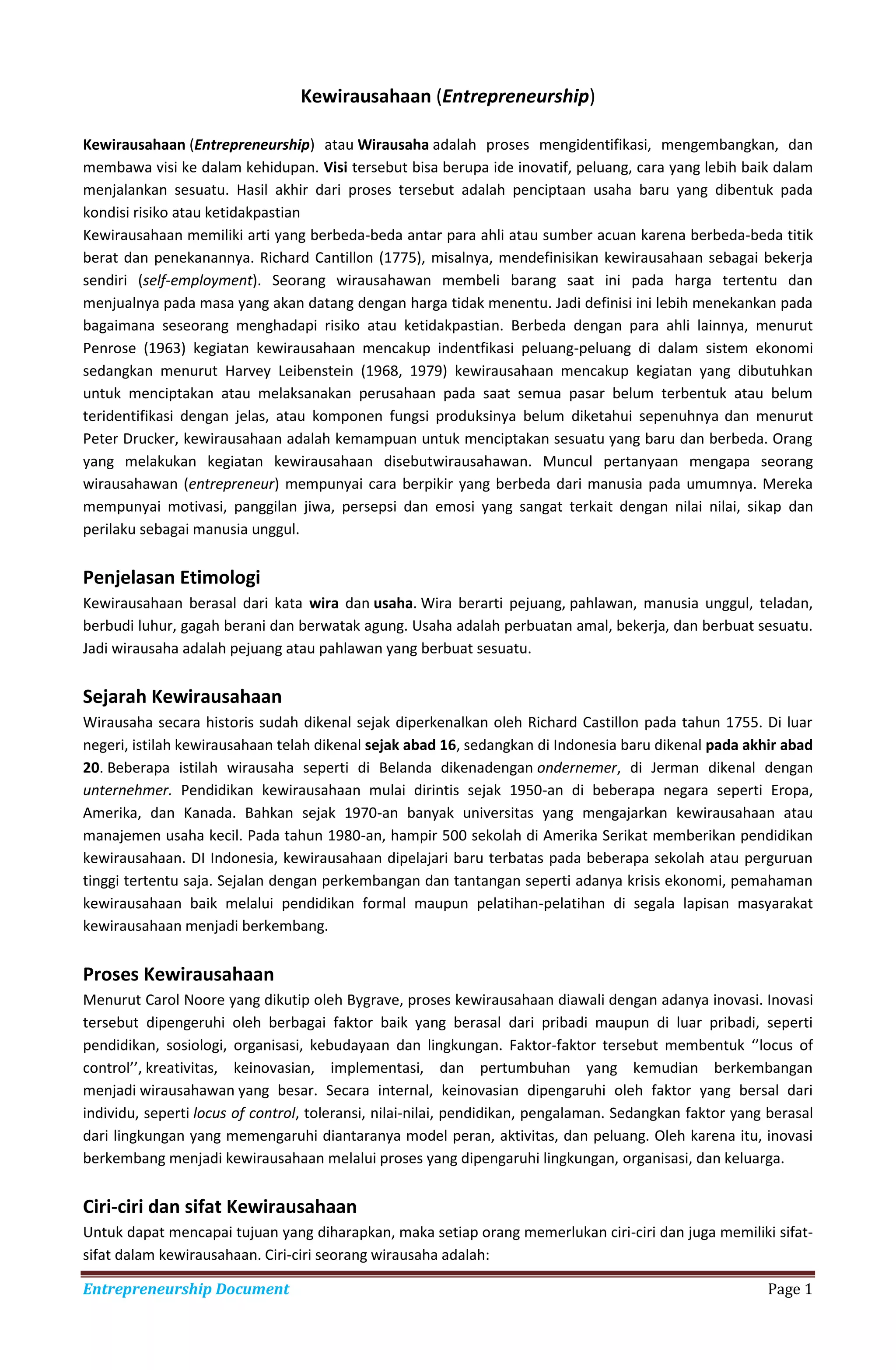 Materi kewirausahaan (dasar) | PDF