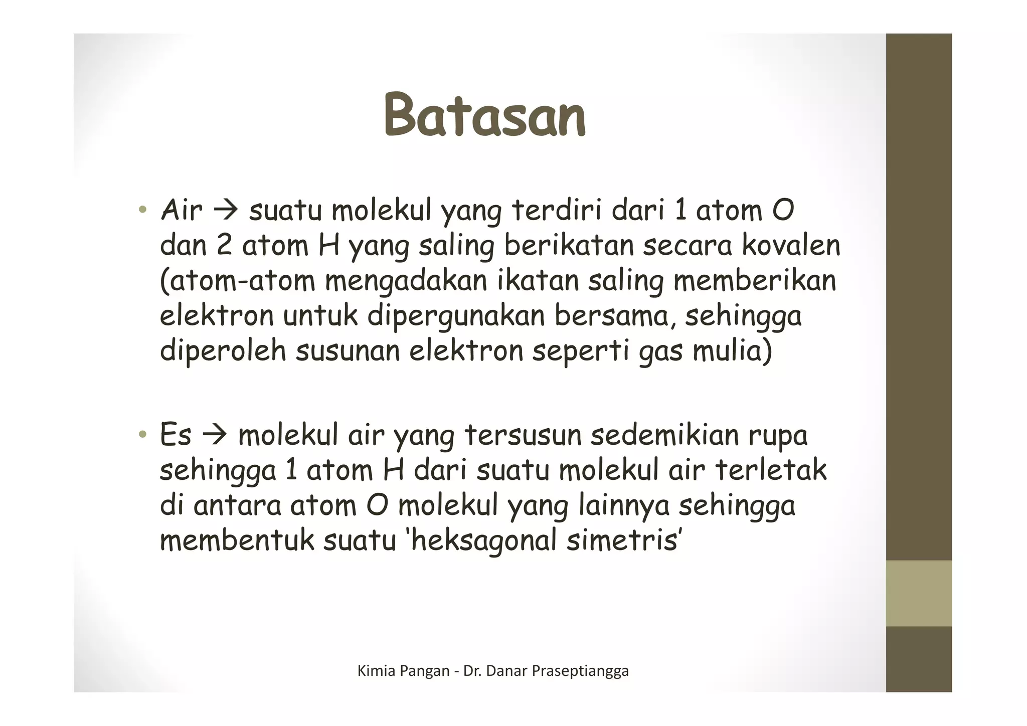 ITP UNS Semester 3, KIMIA PANGAN: air | PDF