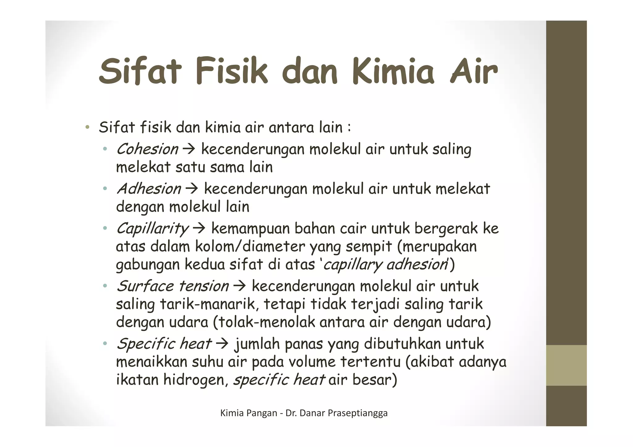 ITP UNS Semester 3, KIMIA PANGAN: air | PDF