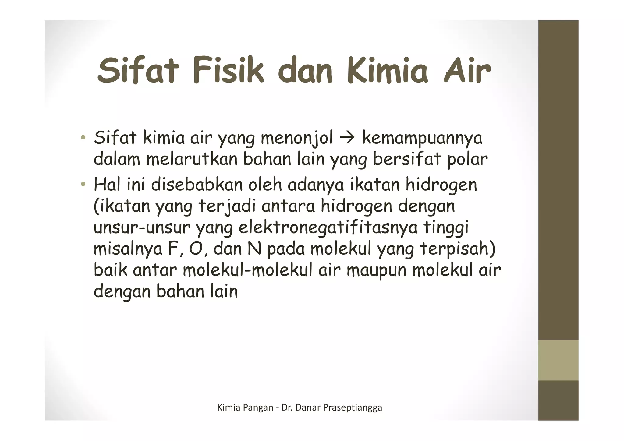 ITP UNS Semester 3, KIMIA PANGAN: air | PDF