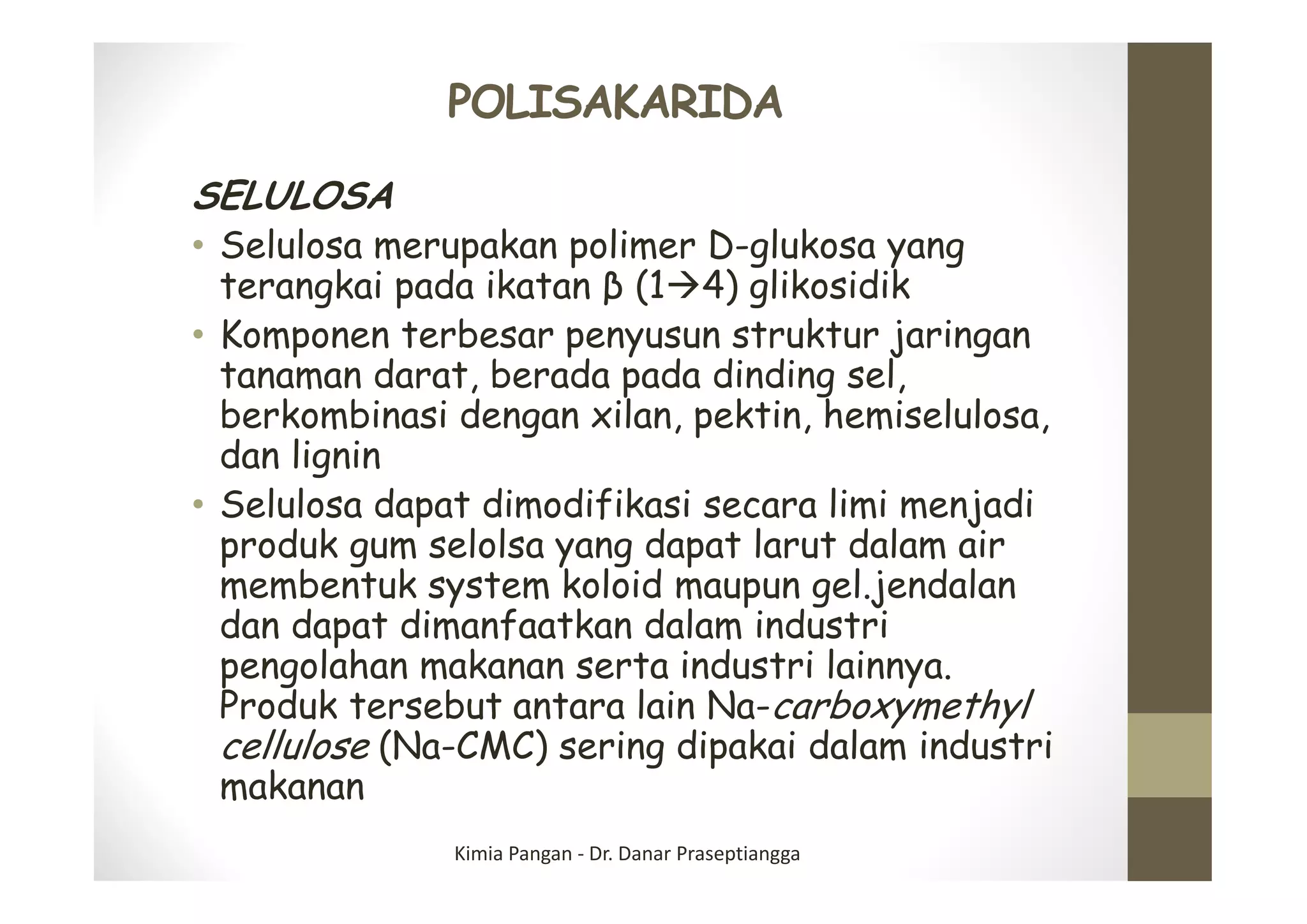 ITP UNS Semester 3, KIMIA PANGAN: karbohidrat (polisakarida) | PDF