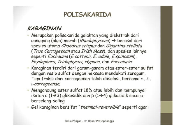 ITP UNS Semester 3, KIMIA PANGAN: karbohidrat (polisakarida) | PDF