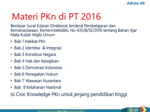Materi kuliah PKN Pertemuan 1 | PPTX