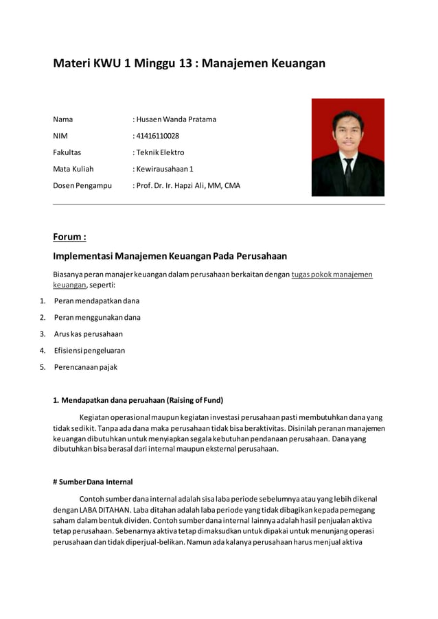 Materi kwu 1 minggu 13 (manajemen keuangan) | PDF