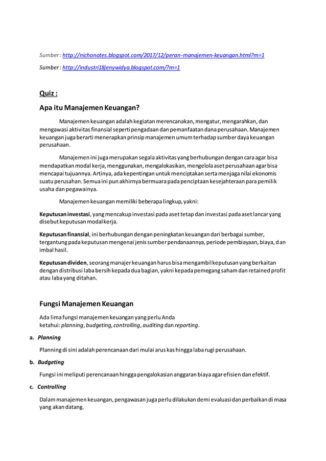 Materi kwu 1 minggu 13 (manajemen keuangan) | PDF
