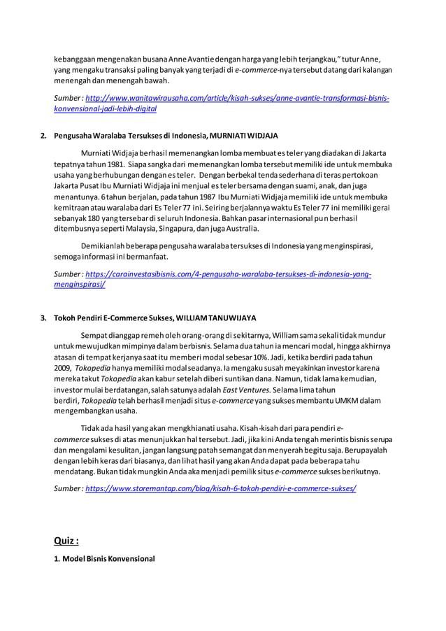 Materi kwu 1 minggu 5 (model bisnis konvensional, waralaba, e commerce) | PDF