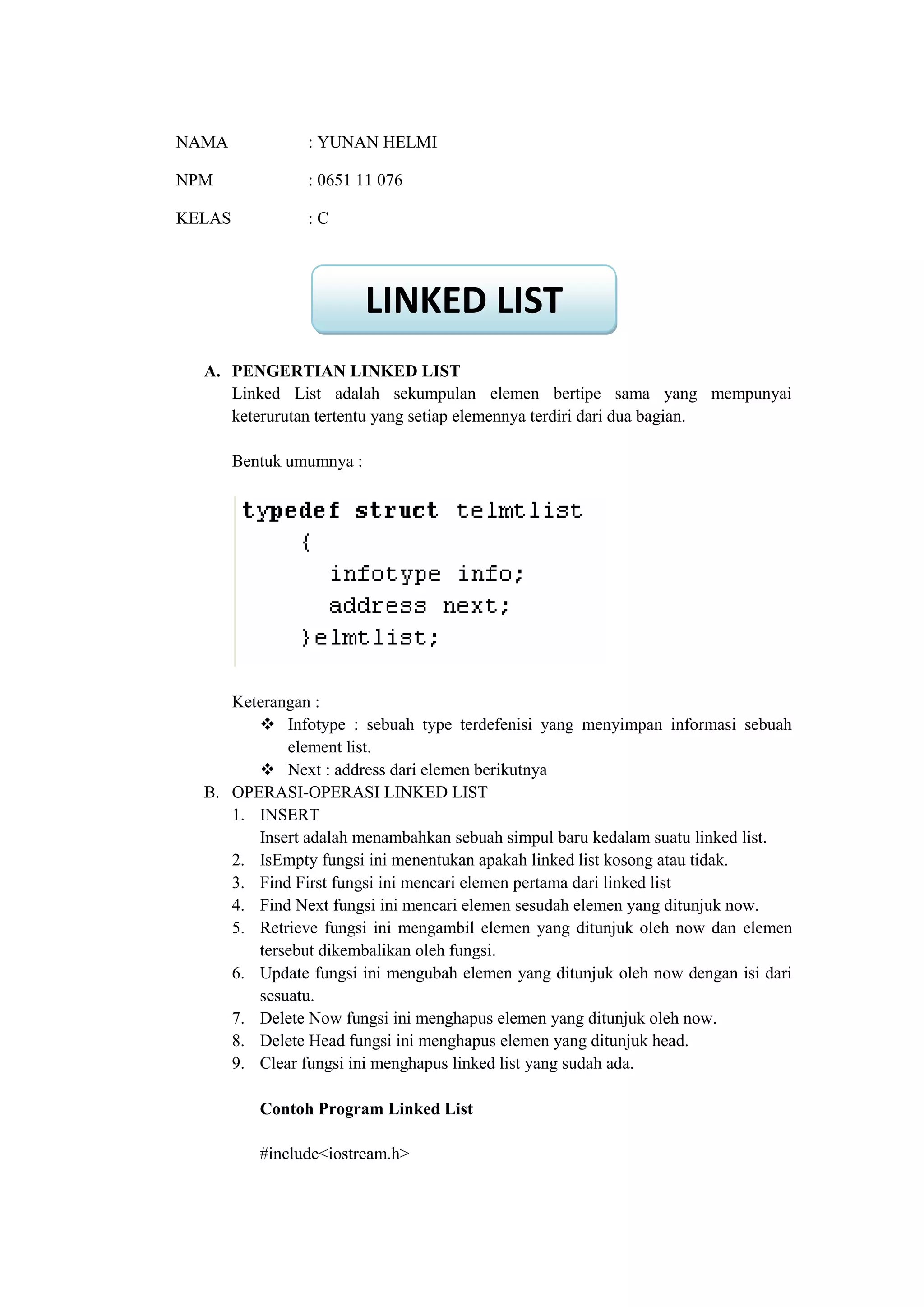 Materi linked list dan bubble sort | DOCX