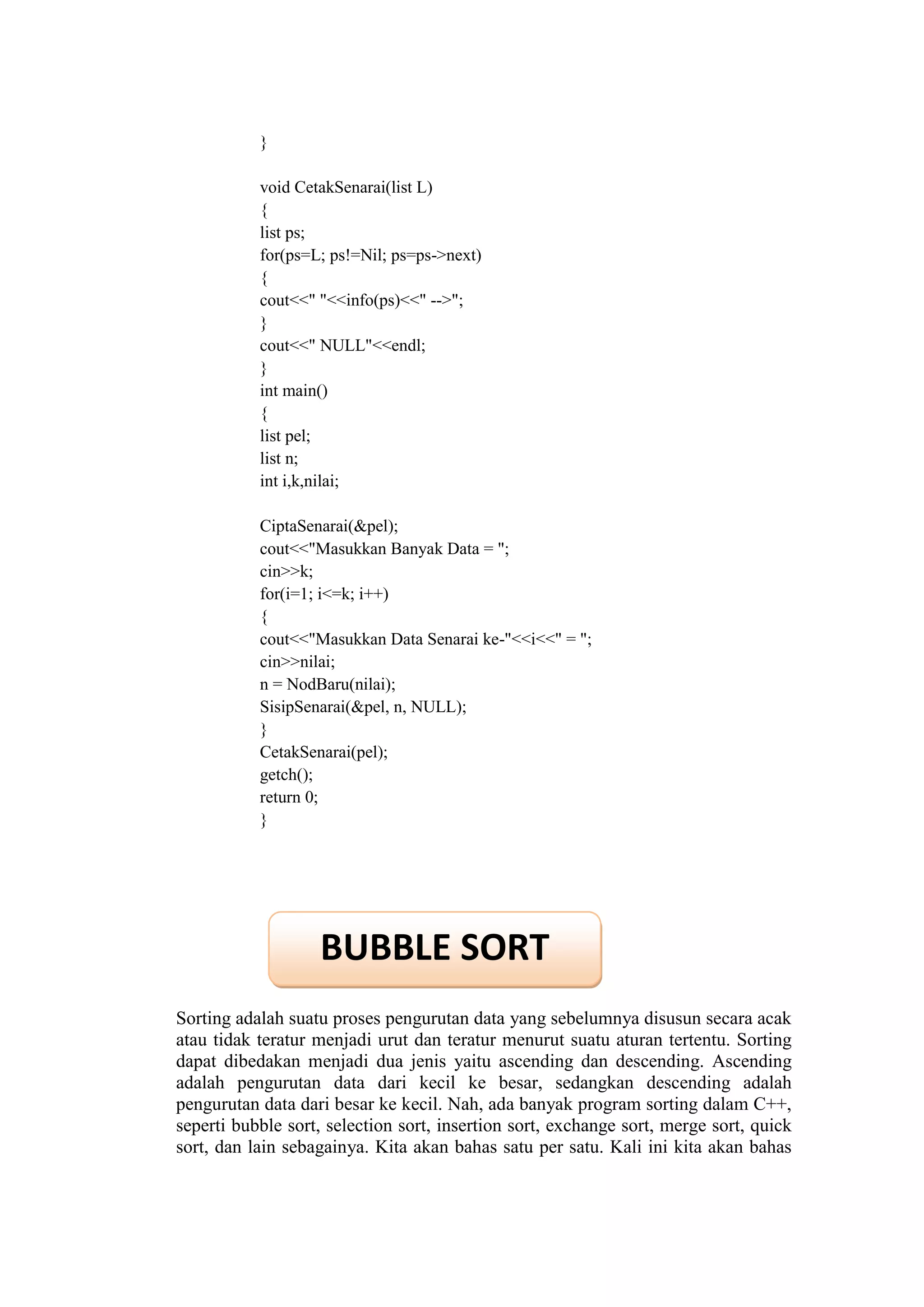 Materi linked list dan bubble sort | DOCX