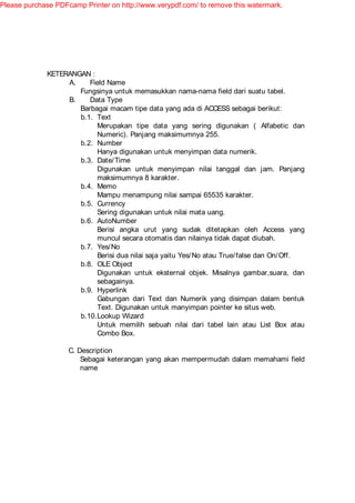 Materi microsoft accest kelas 11 | PDF