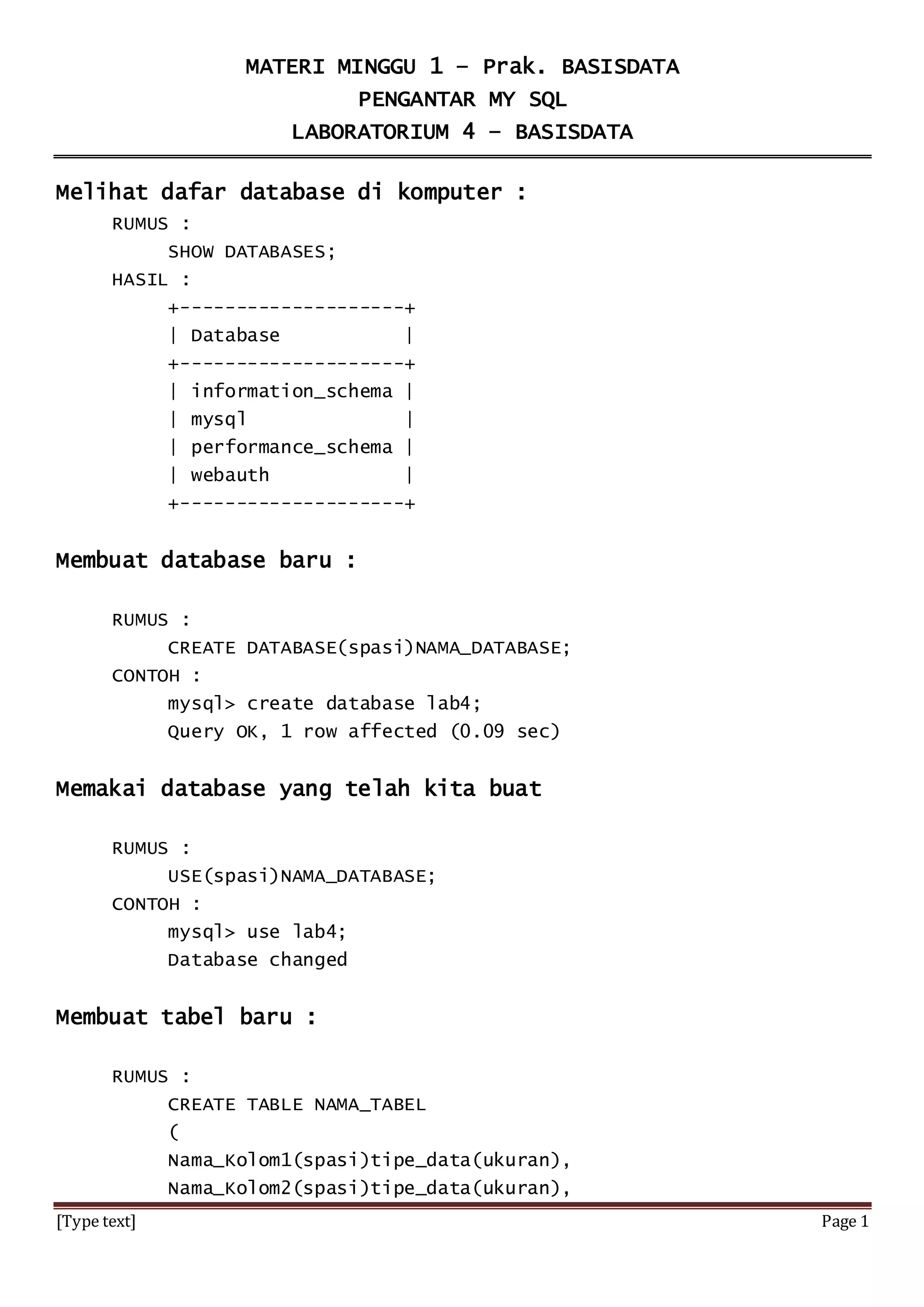 Materi my sql part 1 | DOCX