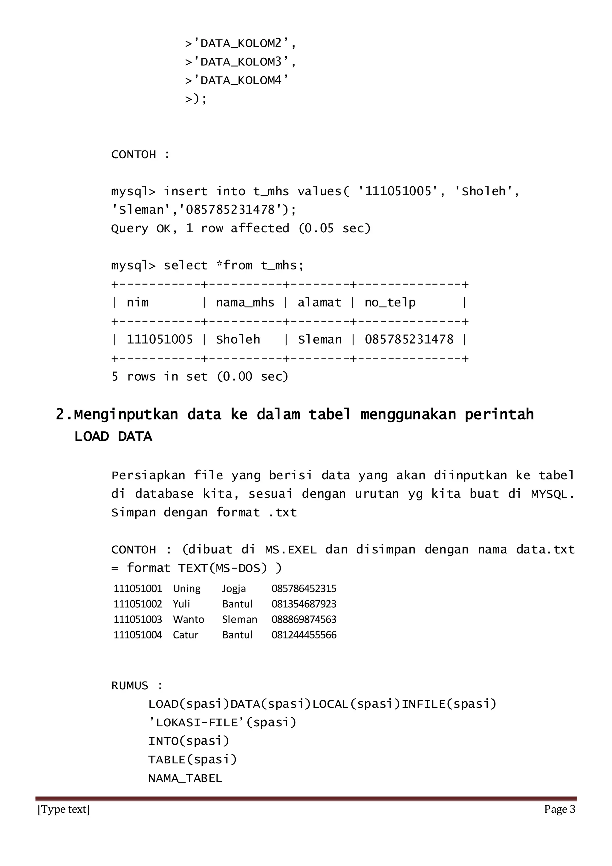 Materi my sql part 1 | DOCX