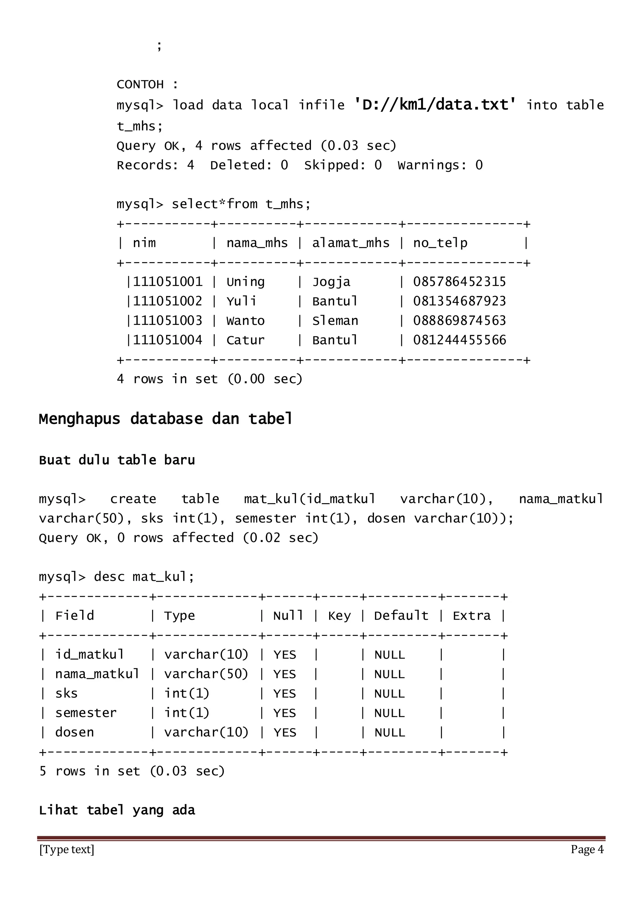 Materi my sql part 1 | DOCX