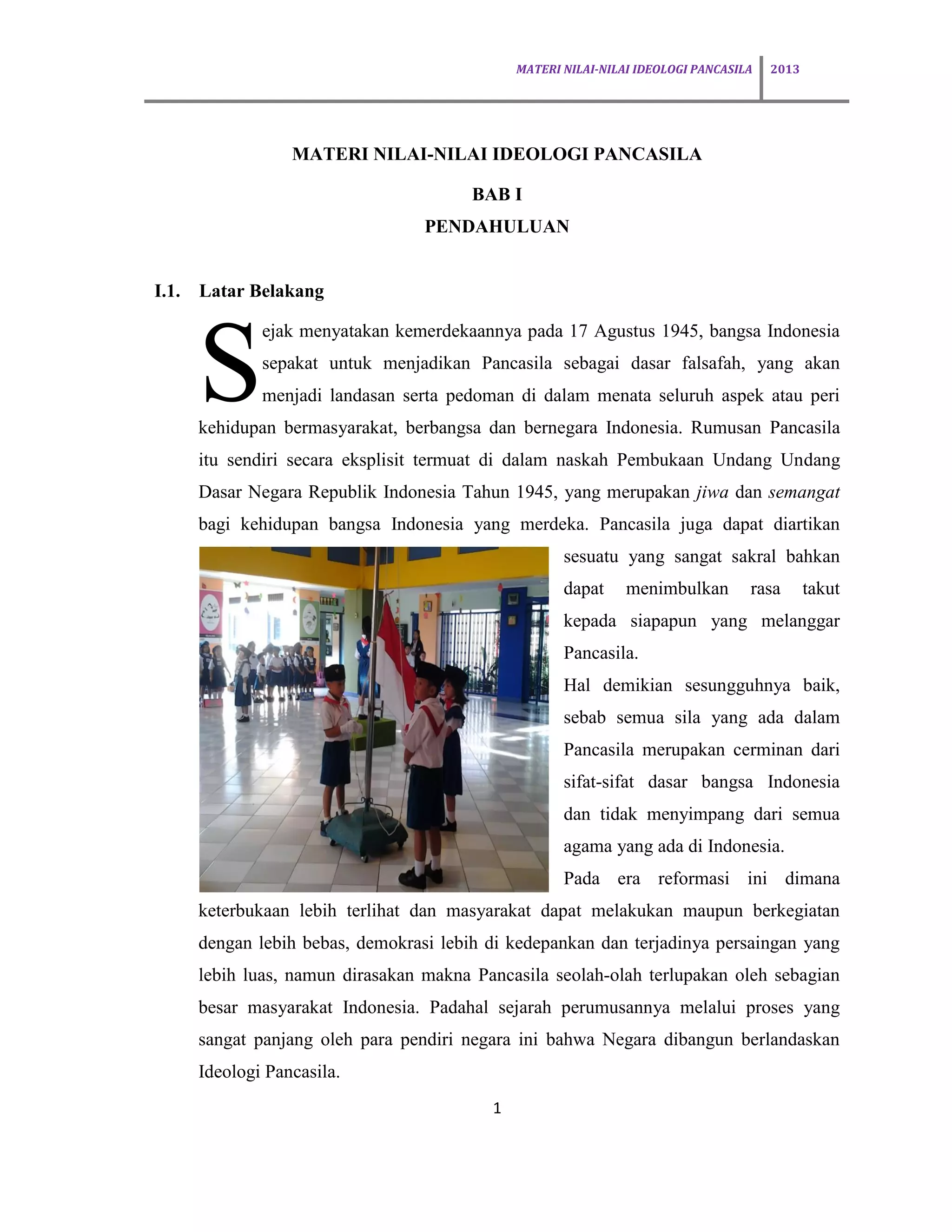 Materi nilai nilai ideologi pancasila dengan gambar | PDF