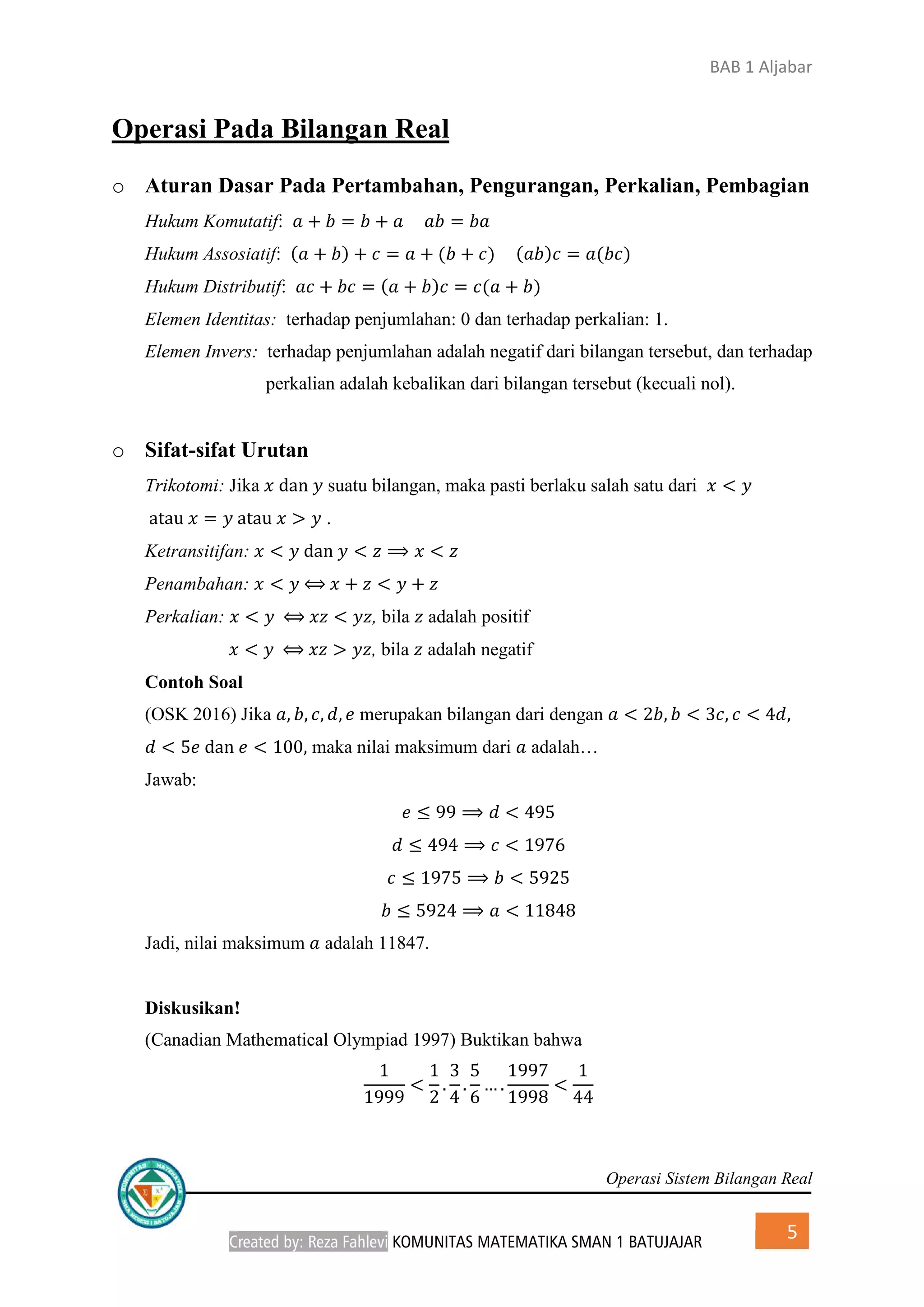 Materi olimpiade matematika sma (sman 1 batujajar) | PDF