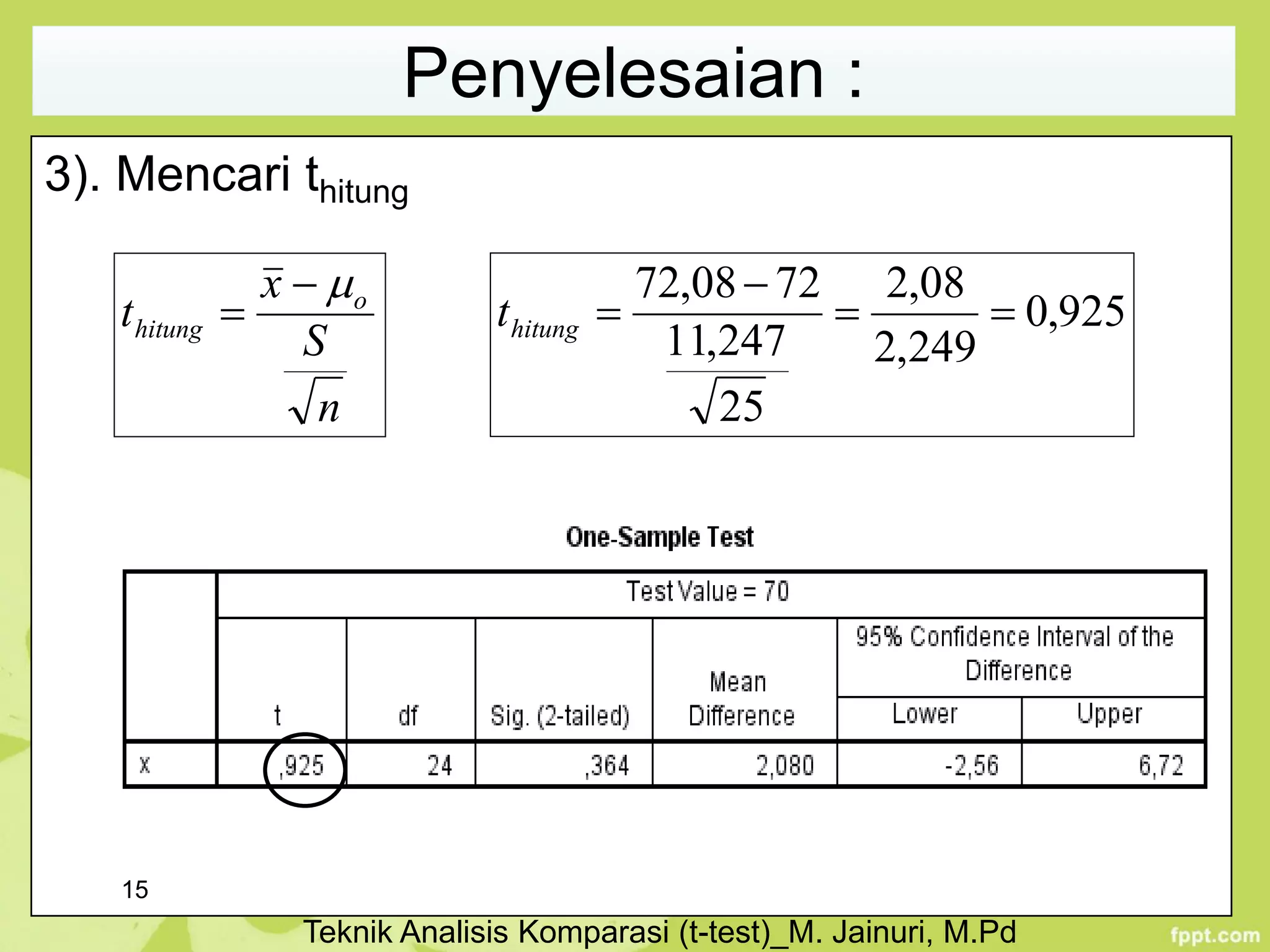 Statistika parametrik_teknik analisis komparasi (uji-t) | PDF