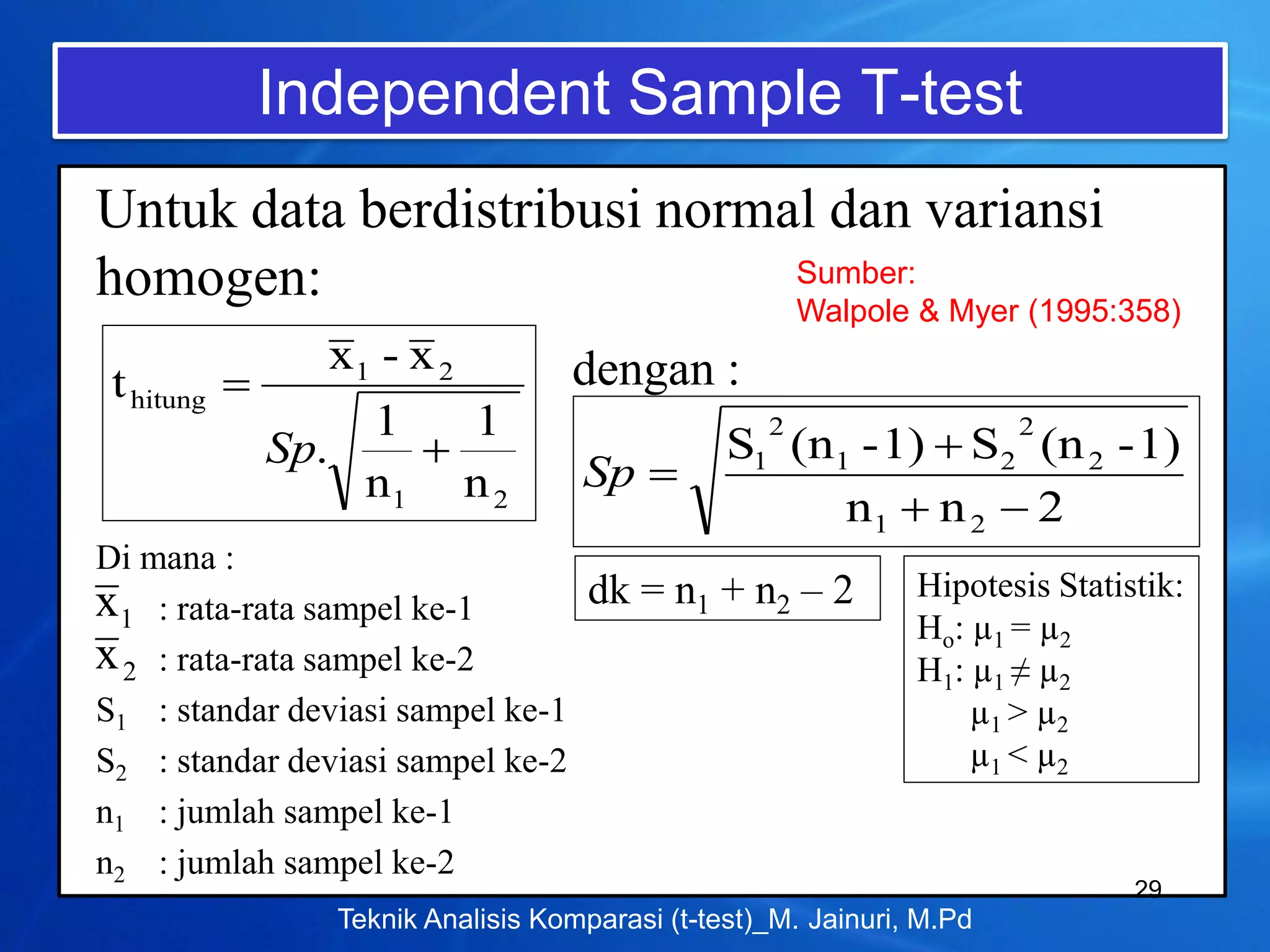 Statistika parametrik_teknik analisis komparasi (uji-t) | PDF