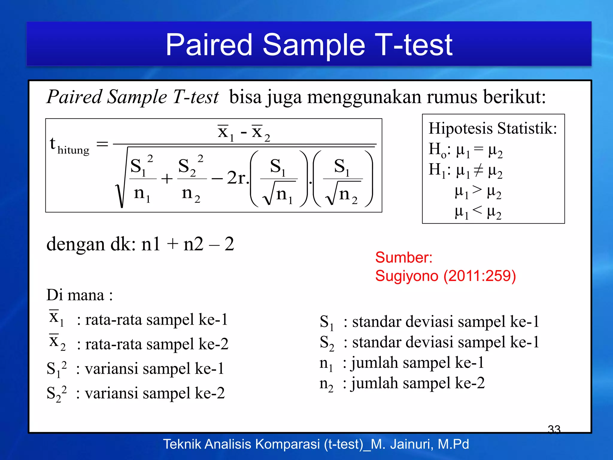 Statistika parametrik_teknik analisis komparasi (uji-t) | PDF