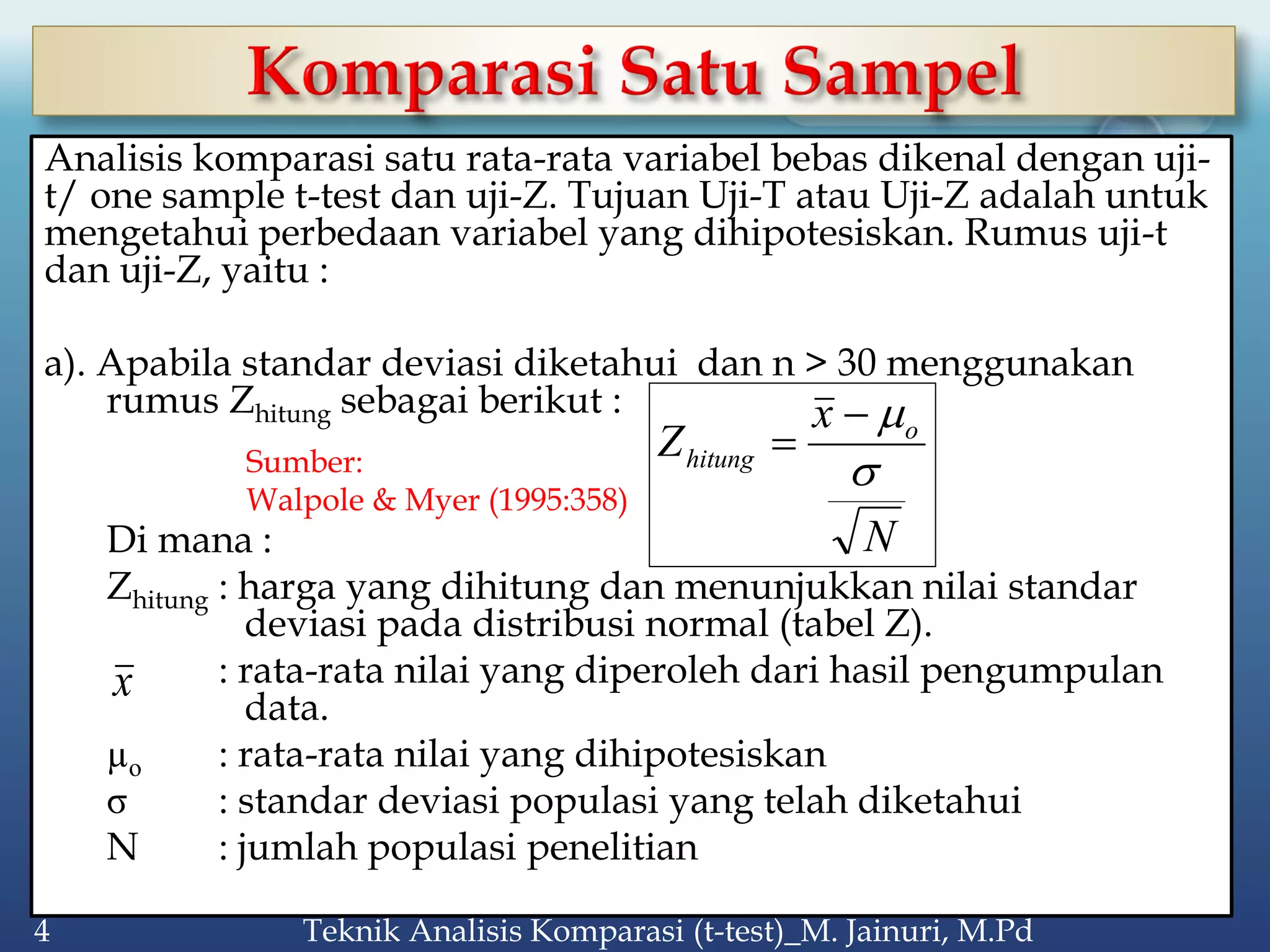 Statistika parametrik_teknik analisis komparasi (uji-t) | PDF