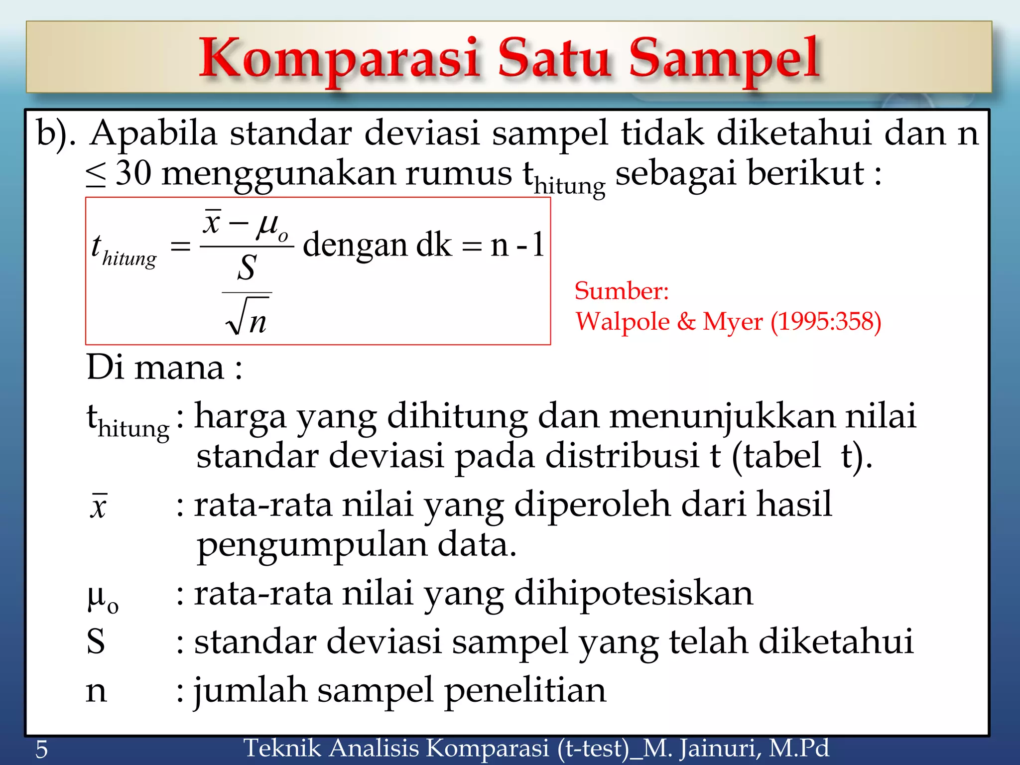 Statistika parametrik_teknik analisis komparasi (uji-t) | PDF
