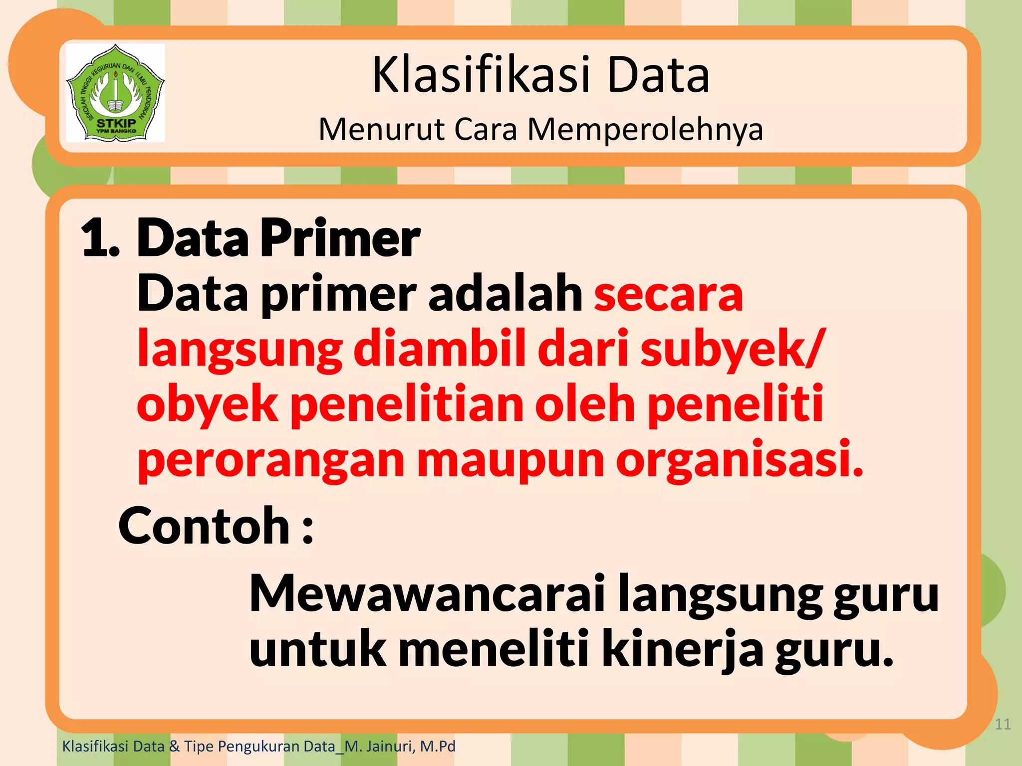 Klasifikasi Data dan Tipe/Skala Pengukuran Data | PDF
