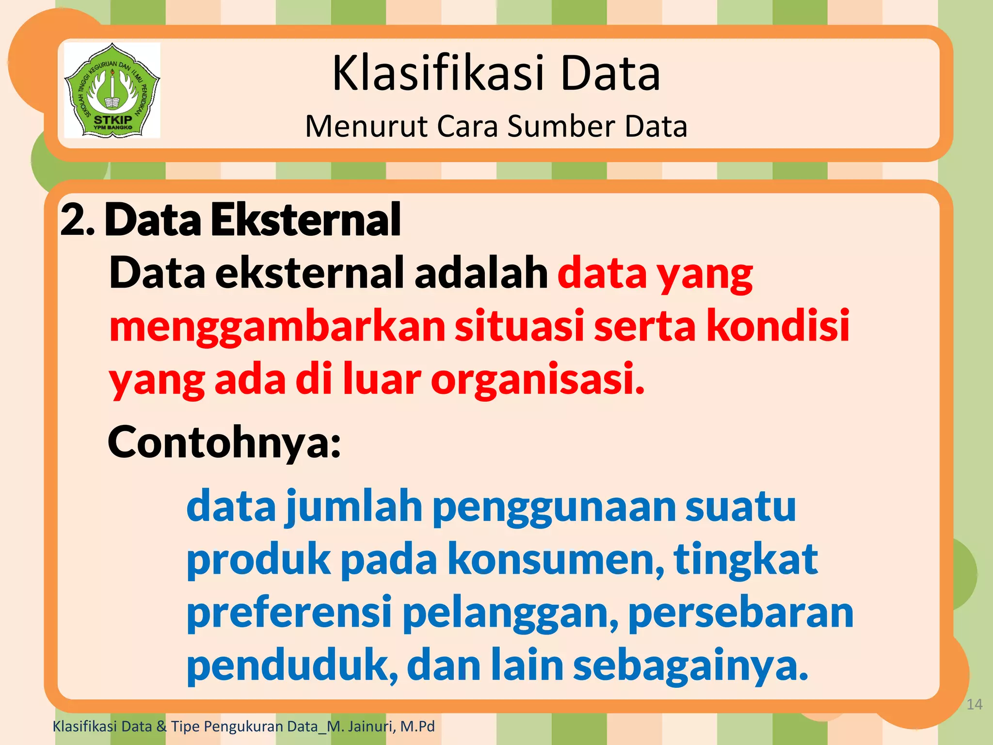 Klasifikasi Data dan Tipe/Skala Pengukuran Data | PDF