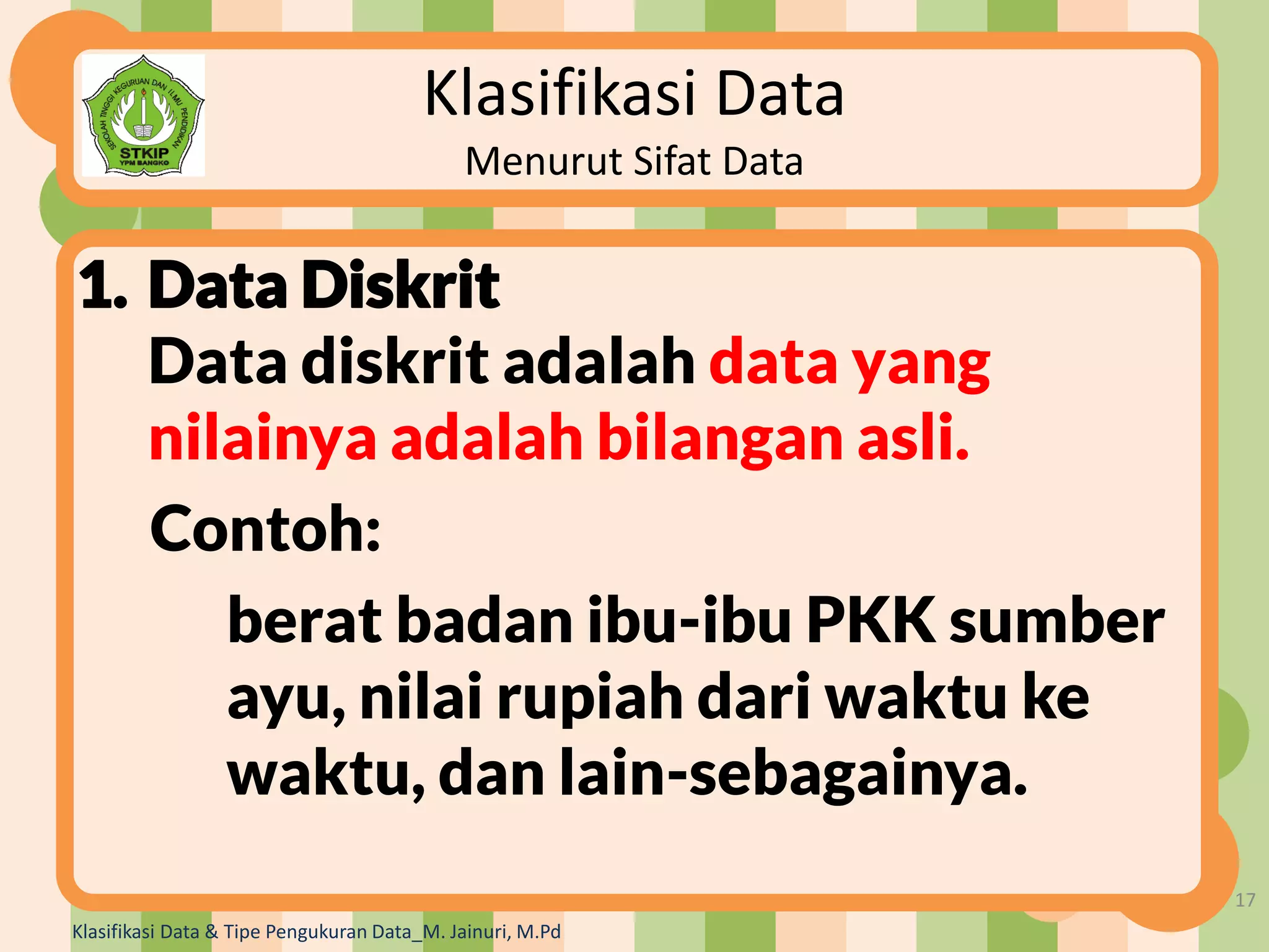 Klasifikasi Data dan Tipe/Skala Pengukuran Data | PDF