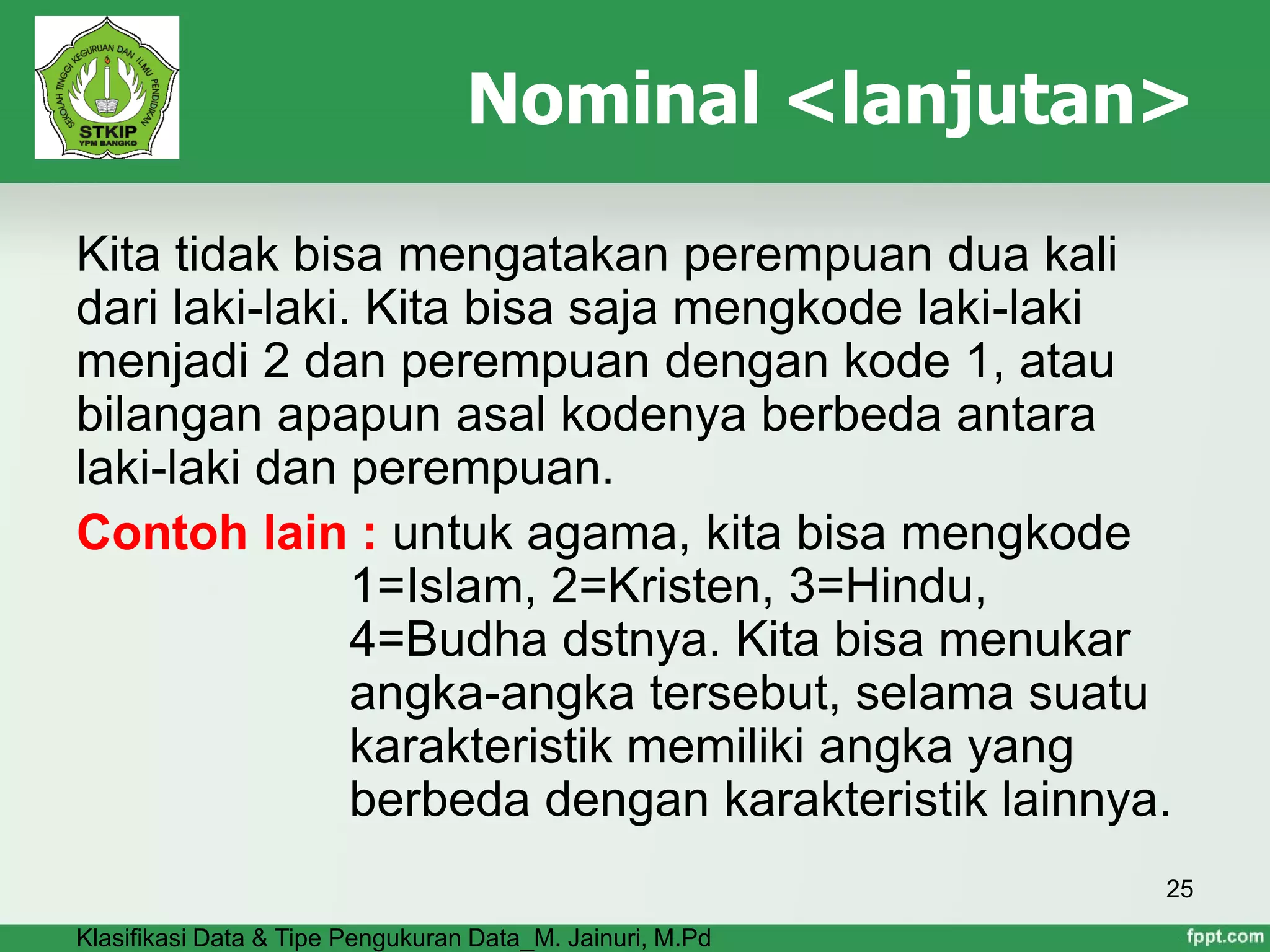 Klasifikasi Data dan Tipe/Skala Pengukuran Data | PDF