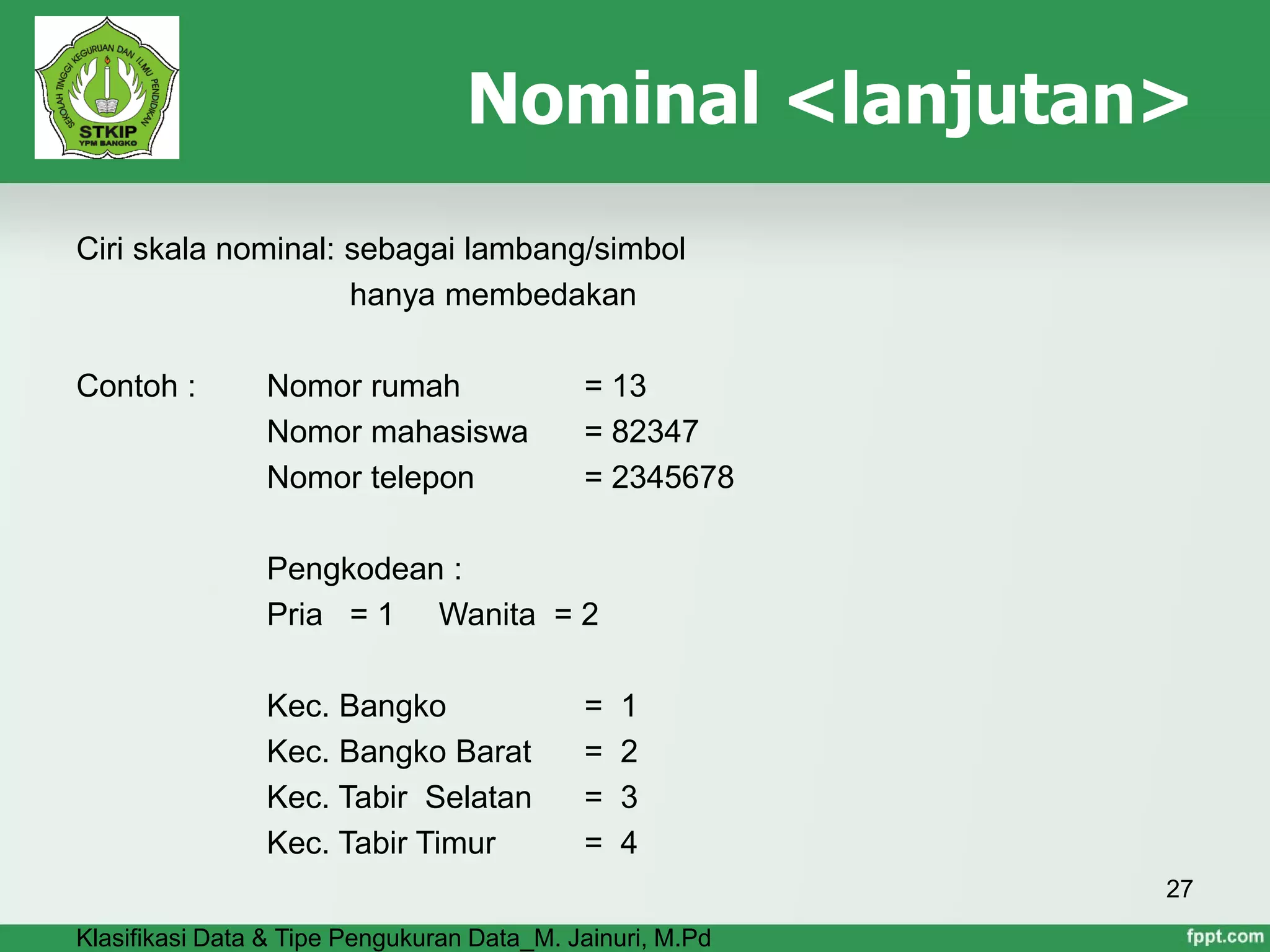 Klasifikasi Data dan Tipe/Skala Pengukuran Data | PDF