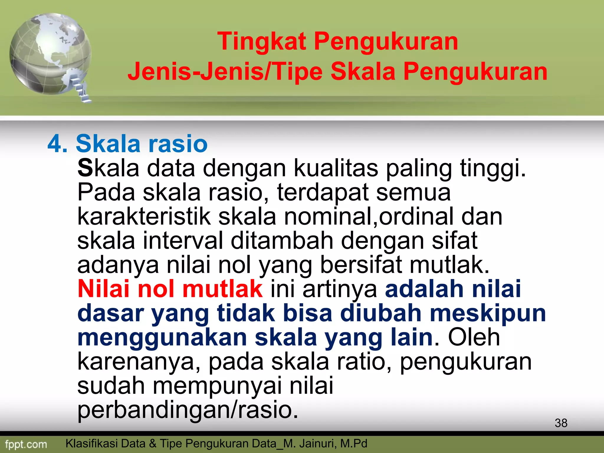Klasifikasi Data dan Tipe/Skala Pengukuran Data | PDF