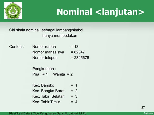 Klasifikasi Data dan Tipe/Skala Pengukuran Data | PDF