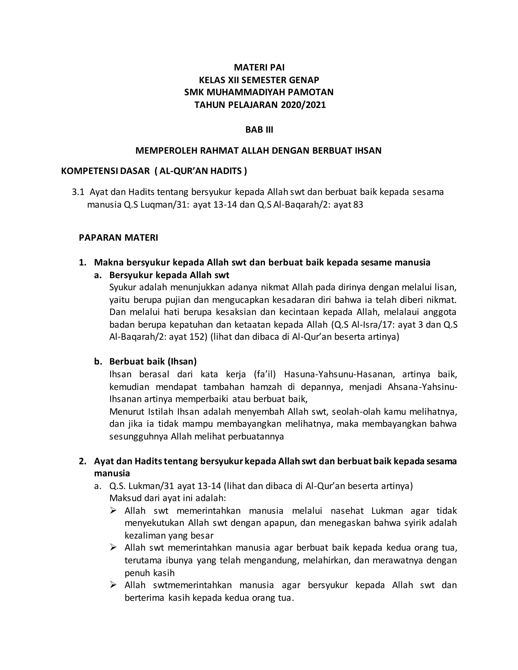 Materi pai kelas xii semester genap 2020 2021 | PDF