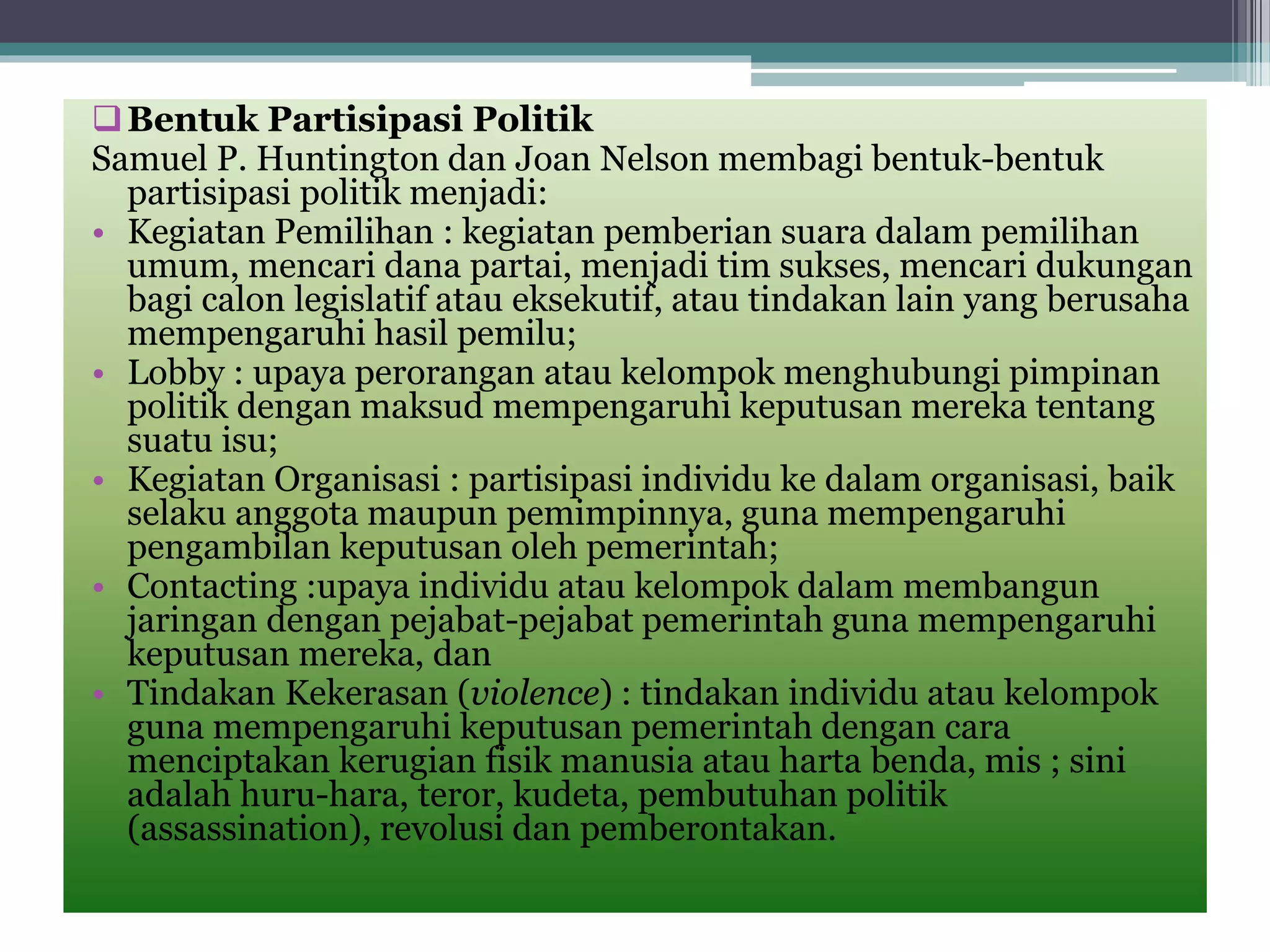 Materi partisipasi politik Mata Kuliah Pengantar Ilmu Politik | PPTX