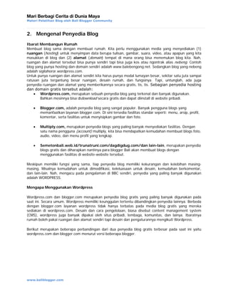 Pelatihan membuat blog di wordpress.com oleh Bali Blogger Community | PDF