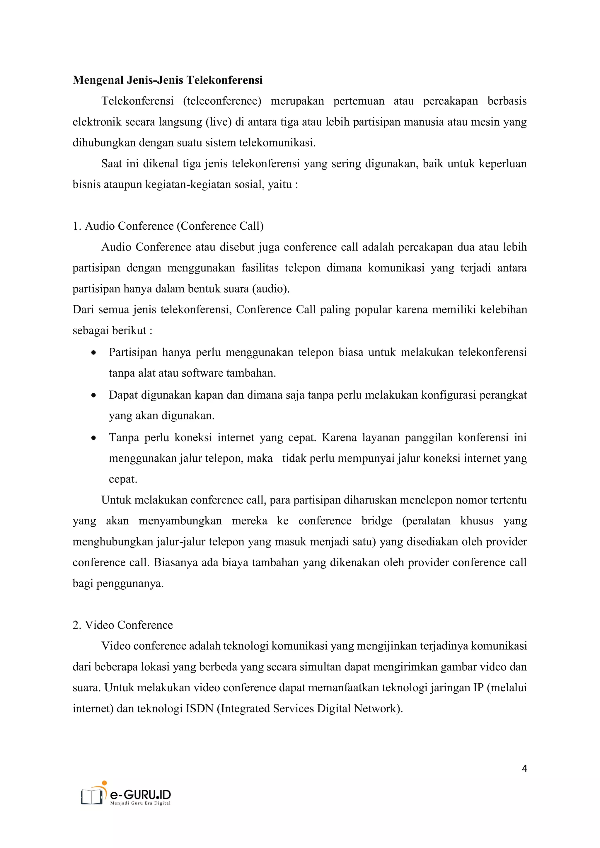 Materi pemanfaatan video konferensi untuk pembelajaran | PDF