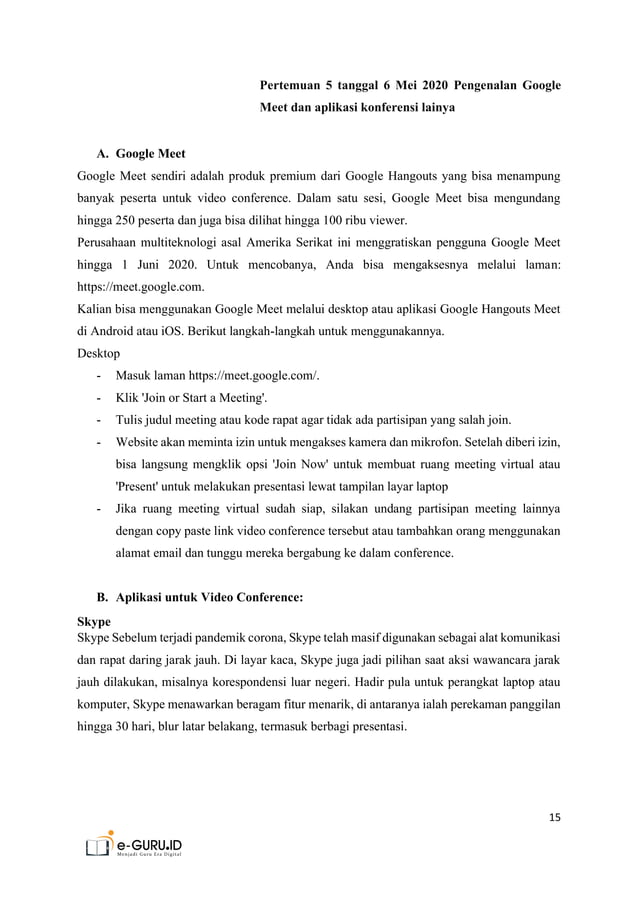 Materi pemanfaatan video konferensi untuk pembelajaran | PDF