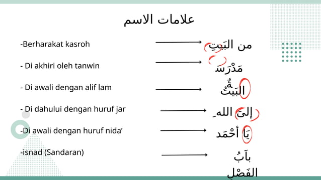 pembagian kalimat dalam bahasa arab ( isim, Fiil, dan huruf) | PPTX