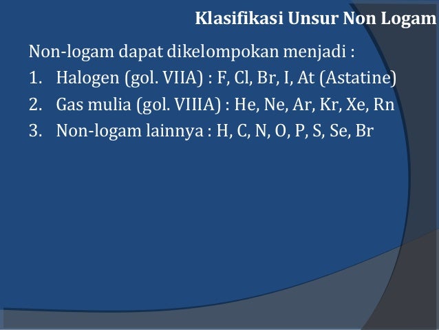 Materi pembelajaran unsur logam dan non logam Materi pembelajaran unsur logam dan non logam