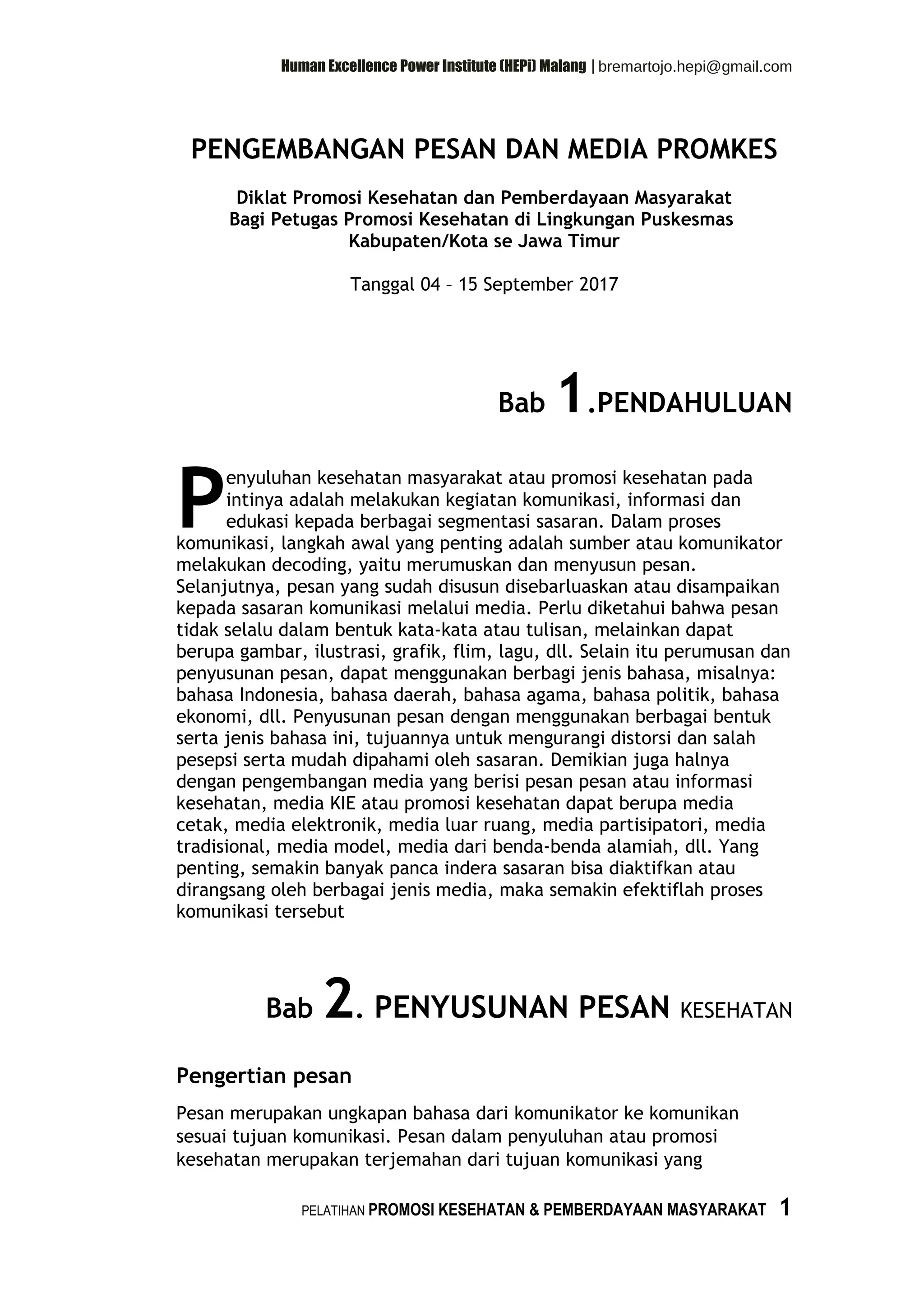 Materi pengembangan pesan dan media promkes bambang riadi | DOC