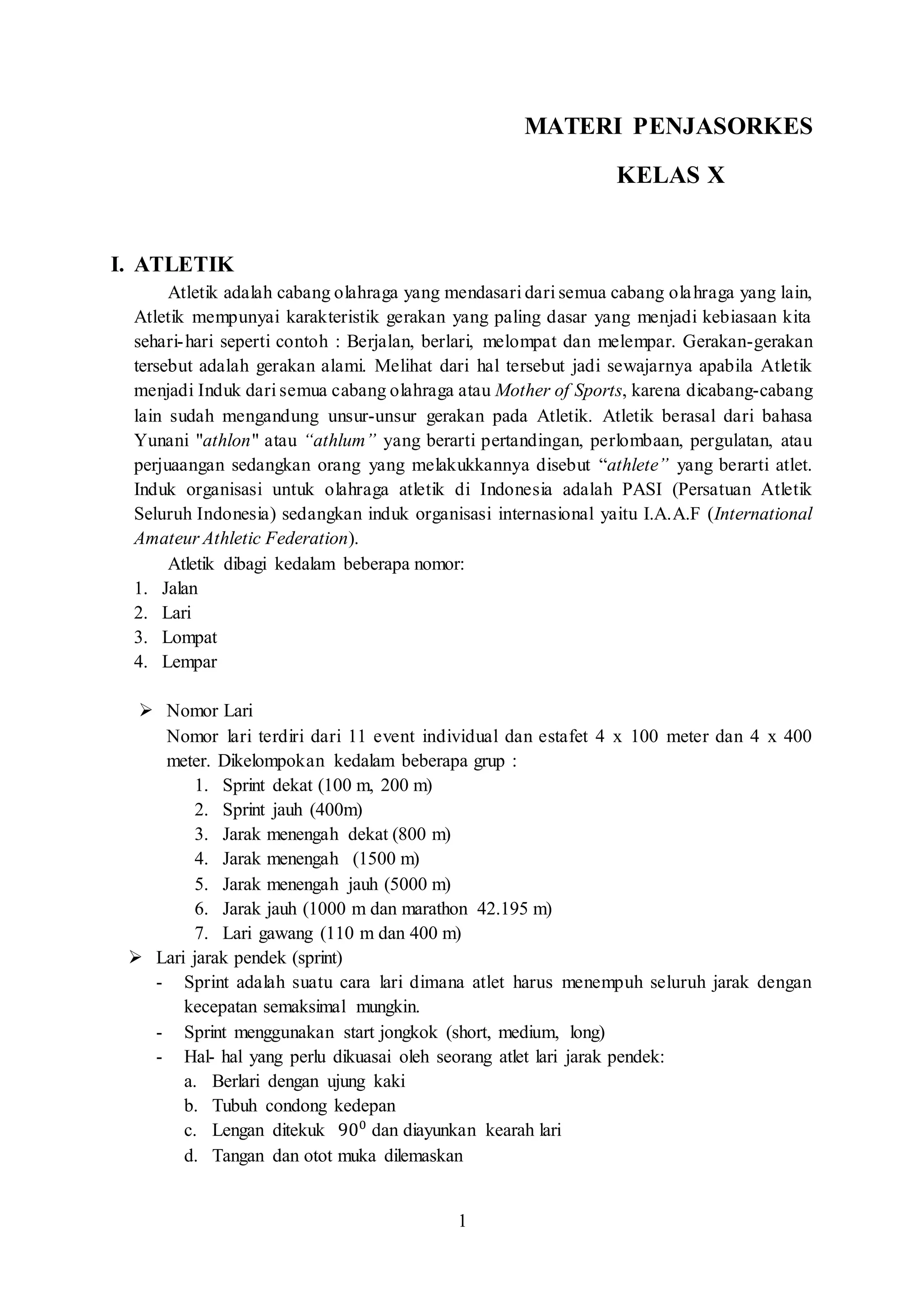 Materi penjasorkes kelas x | PDF