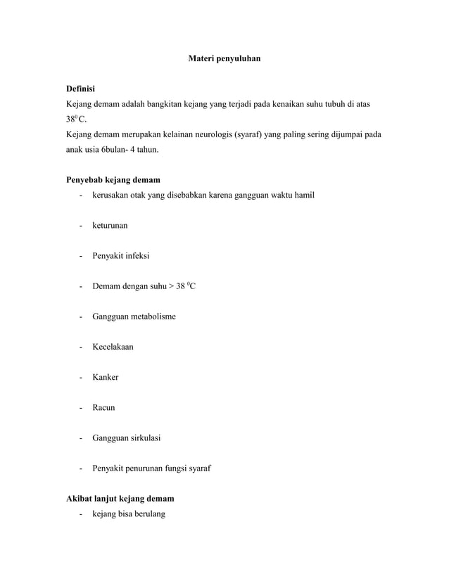 Materi penyuluhan kejang demam | DOC