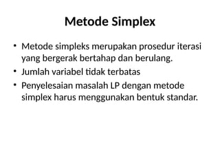 Materi riset operasional metode simplexx | PPTX