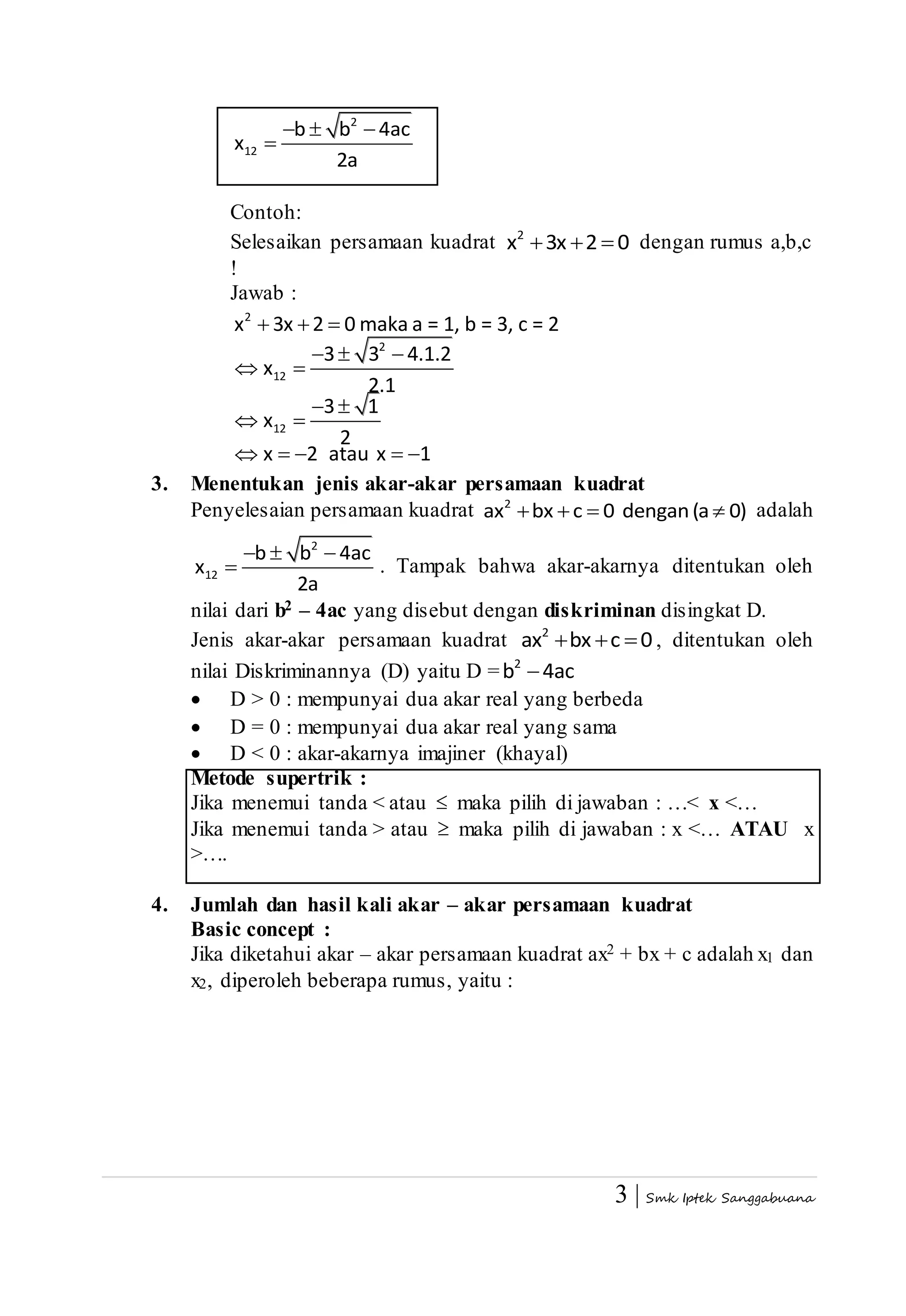 Persamaan Kuadrat dan Fungsi Kuadrat | PDF