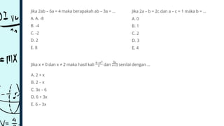 Bentuk Aljabar (Persiapan UTBK) | Materi Pengetahuan Kuantitatif | PPTX