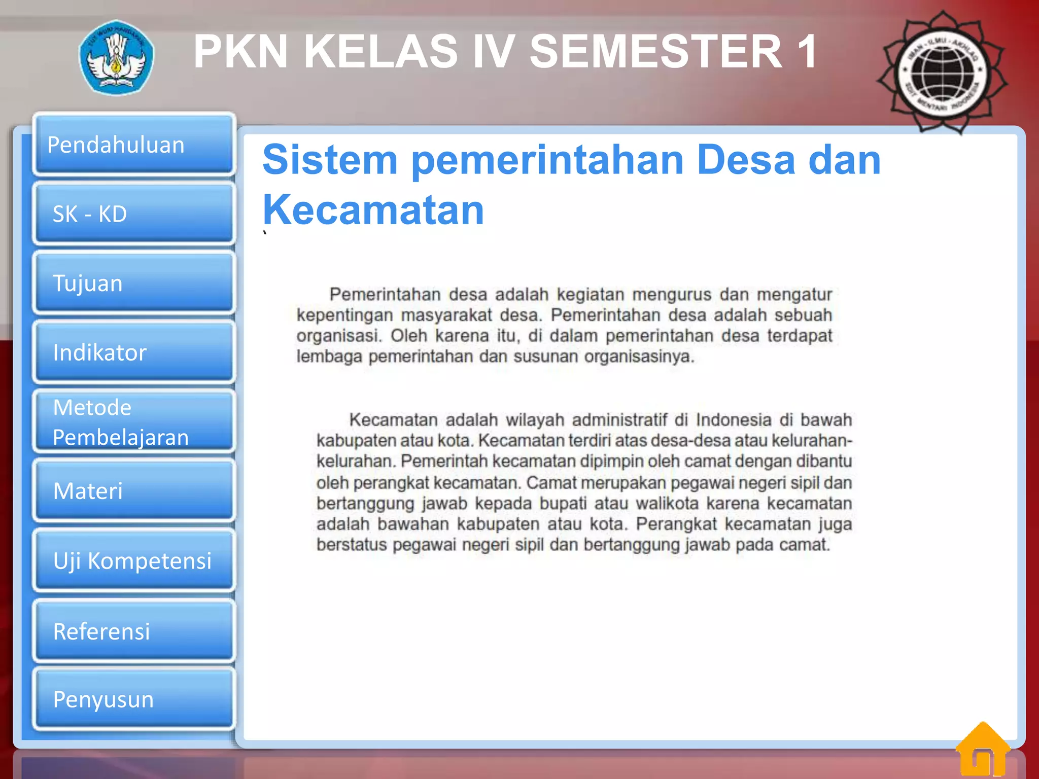 Materi pkn kelas 4 semester 1 sistem pemerintahan desa dan kecamatan ...