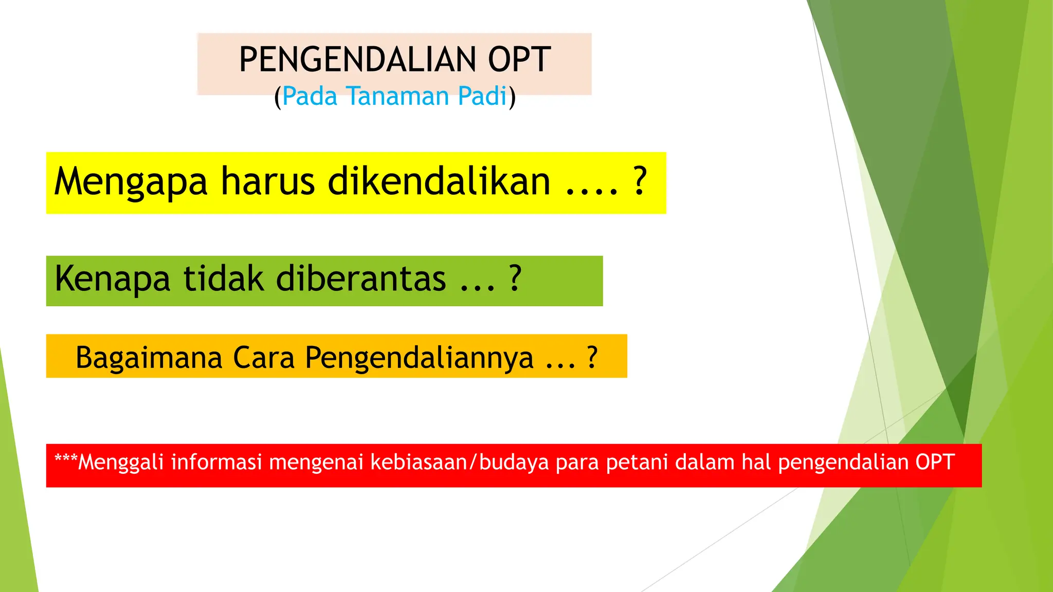 Pengendalian opt pada tanaman padi melalui pendekatan PHT | PPTX