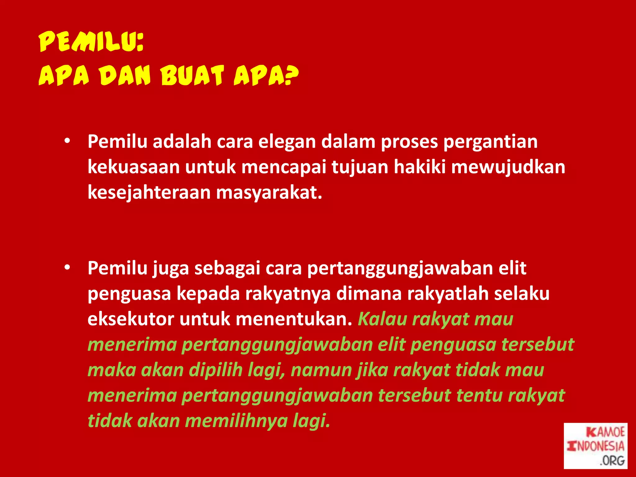 Materi presenter kampanye anti golput dan anti politik uang | PPTX