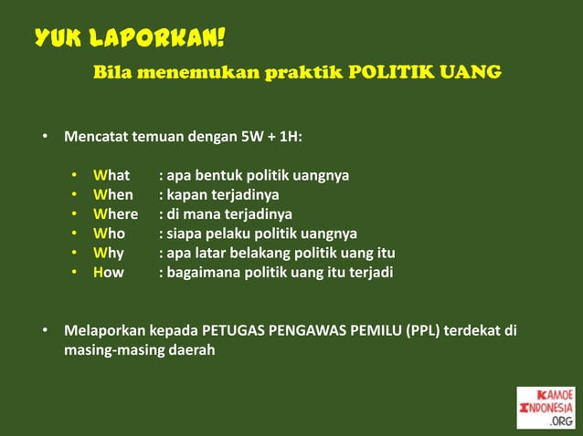 Materi presenter kampanye anti golput dan anti politik uang | PPTX