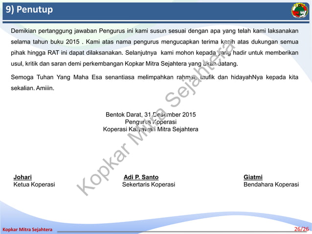 Materi RAT KOpkar Mitra Sejahtera 2015 | PDF